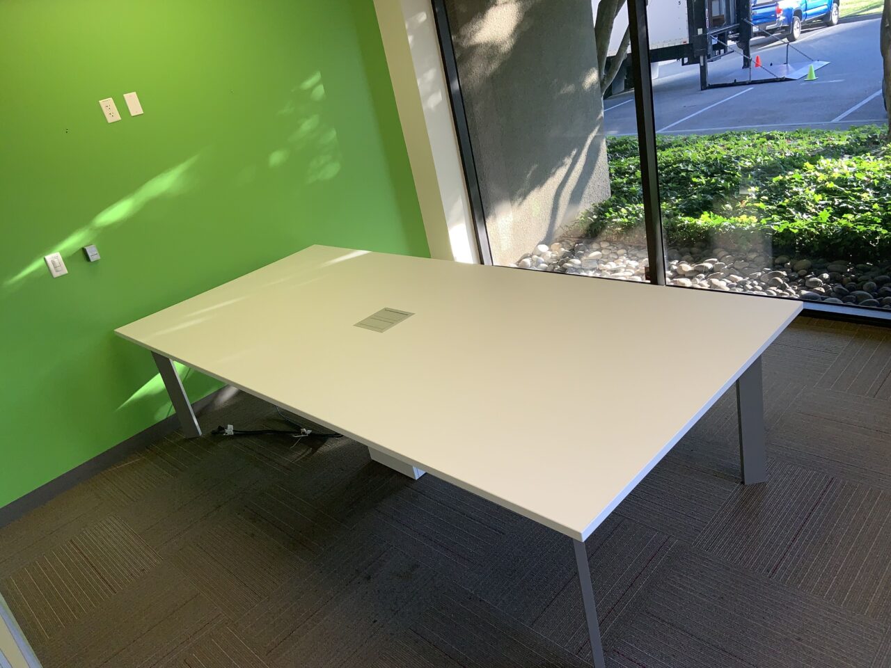 Haworth Planes, White Conference table 10’Lx54″Dx30″H with power module ...